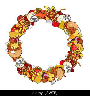 Essen-Frame. Hintergrund des Futters. Essbare Kader. Pizza und Tacos ...