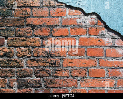 Ziegel-Mauerwerk, gebrochen, großaufnahme, Mauer, Wand, rote Ziegel ...