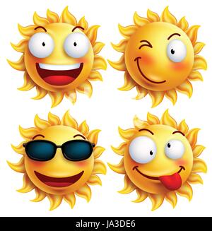 Smileys Vektor mit Sommer und Reisen Outfits. Smiley Emoticons mit ...