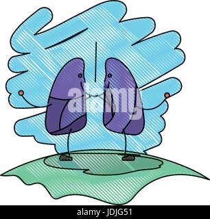 Farbe Kreide Silhouette Karikatur Atemwege mit Luftröhre Stock ...