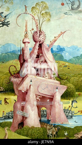 Dieses Detail aus Hieronymus Boschs „der Garten der irdischen Freuden“ zeigt Männer, die ...