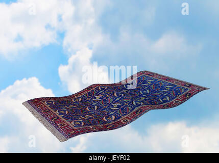 Illustration einer blauen Zauberteppich (fliegender Teppich) aus 1001 ...