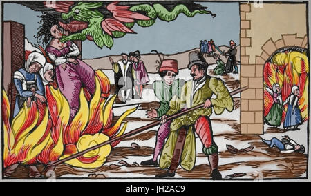 Hexen, Hexenjagd, brennende Hexe aus dem 16. Jahrhundert, später ...