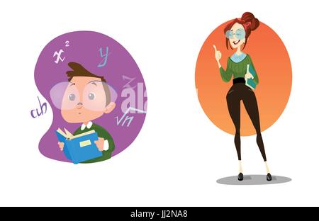 Freundliche Lehrerin in der Nähe von Tafel und halten Zeiger während ...