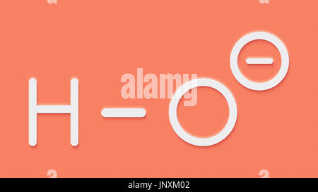 Hydroxid Anion, chemische Struktur. 3D-Rendering. Atome sind als Kugeln ...