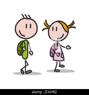 Junge zur Schule gehen, für Bildung Konzept. Hand Cartoon Stil gezeichnet. Vektor Cartoon ...