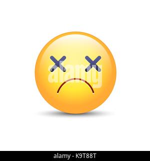 Emoticon tot mit Kreuzaugen. Cartoon isolierte Vektor-Illustration auf ...