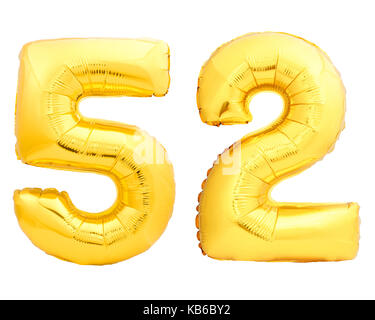 Goldene Zahl 50 Zwei 52 Aus aufblasbaren Ballon mit Band auf Weiß ...
