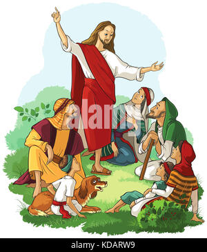 Abbildung von Jesus Christus predigen und auf Wolken gehen Stockfoto ...