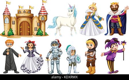 Verschiedene Märchen Figuren und palace Abbildung Stock-Vektorgrafik ...