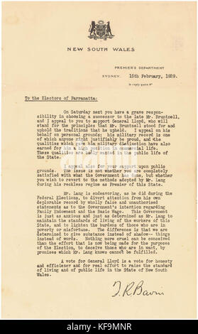 1 11. Sir Thomas Bavin - Rundschreiben, 15. Februar 1929, an den ...