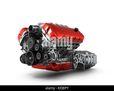 Automotive Baugruppe Motor Getriebe ist auf einem weißen Hintergrund 3D ...