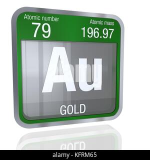 Goldenes chemisches Element, Zeichen mit Ordnungszahl und Atomgewicht ...
