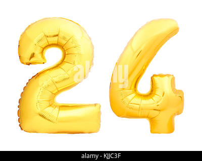 Goldene Zahl vierundzwanzig (Nummer 24) auf weißem Hintergrund mit ...