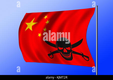 Winken schwarze Piratenflagge mit dem Bild von Jolly Roger mit Degen ...