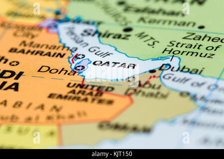 Nahaufnahme der Karte von Katar Stockfoto, Bild: 74446939 - Alamy