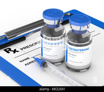 3D-Render von Testosteron Injektion Durchstechflasche mit Spritze auf ...