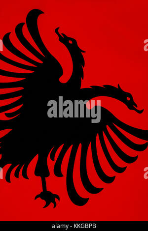 Doppeladler, albanische Flagge an der Wand, gemalt Kuçova, Albanien ...