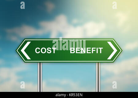 Kosten-Nutzen-Analyse-Konzept in einem Diagramm mit einem Daumen Nagel ...