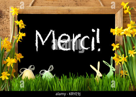 Tafel mit Gelben französische Text Merci bedeutet. Vielen Dank. Sonnige ...