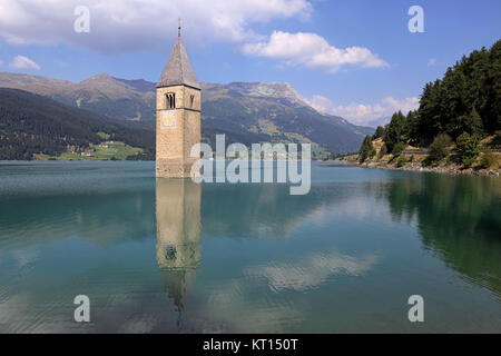 Kirchturm von Altgraun im Reservoir Reschensee Graun Im Vinschgau ...