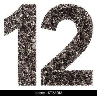 Arabische Zahl 12, zwölf, von rosa Blüten von Flachs, auf weißem ...