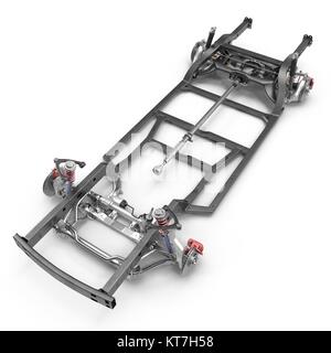 Auto Fahrwerk ohne Motor auf weißem Hintergrund. 3D-Darstellung ...