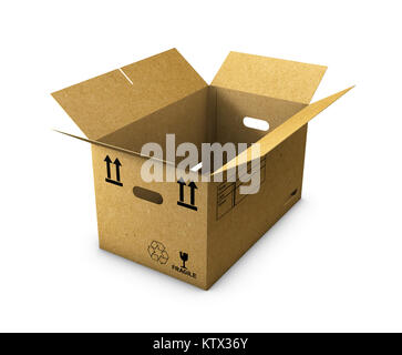 Realistische leeren Karton geöffnet. Braun Lieferung. Karton mit ...