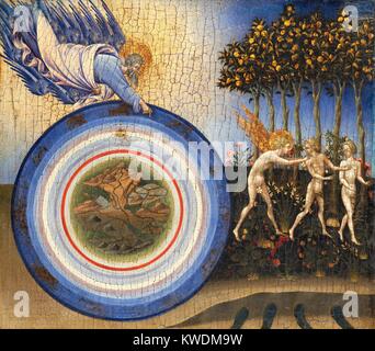 Der Garten Eden, mit dem Fall des Menschen, die Schaffung von Eva und die Vertreibung aus dem ...
