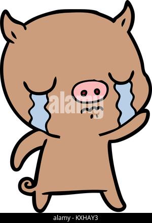 Cartoon Schwein weinen Abschied winkende Stock-Vektorgrafik - Alamy