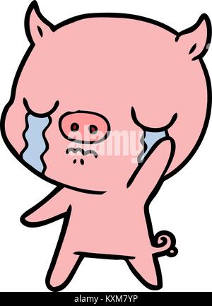 Cartoon Schwein weinen Abschied winkende Stock-Vektorgrafik - Alamy