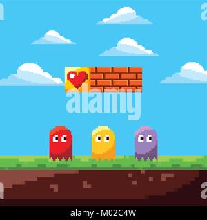 Pixel-Art-Geister. Halloween Retro 8 Bit Pixel Geister Illustration ...