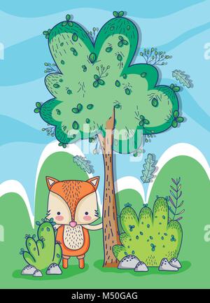 Fuchs im Wald doodle Cartoons Stock-Vektorgrafik - Alamy