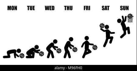 Lebensdauer evolution Zyklus von Montag bis Sonntag Konzept in bunten ...