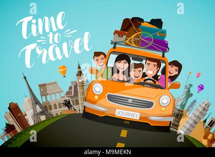 Happy Family Fahrten mit dem Auto in den Urlaub. Reise, Reise Konzept ...