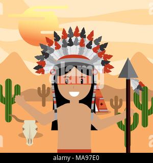 Indianer Kopfschmuck Cartoon Ikone Vektor Abbildung - Bild: 127305099 ...