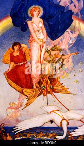 Die nordische Mythologie, der Göttin Freya, die Frau von Odin. Die ...