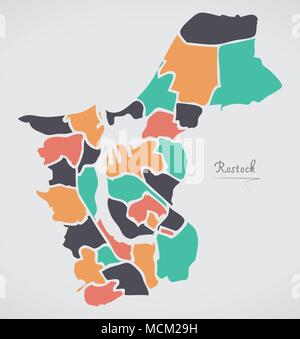 Moderne Stadtplan - Rostock Stadt Deutschlands mit Bezirken und Titel ...