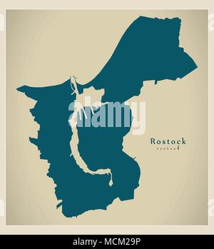 Moderne Stadtplan - Rostock Stadt Deutschlands mit Bezirken und Titel ...