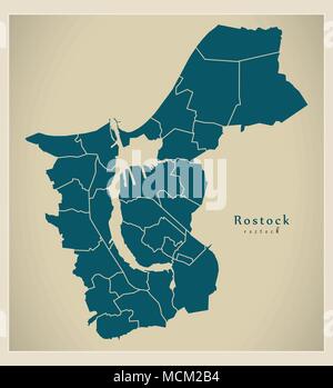 Moderne Stadtplan - Rostock Stadt Deutschlands mit Bezirken und Titel ...
