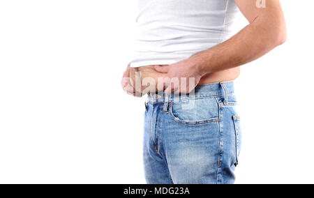 Fetter Mann mit großen Bauch. Gesundheitliche Probleme Stockfoto, Bild ...
