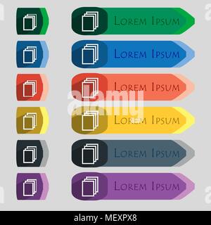 Kopieren Sie die Datei zeichen Symbol. Doppelte Dokument Symbol. Satz von farbigen Tasten ...
