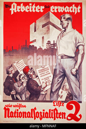 NS-Plakat für 1932 Wahlen in Deutschland. Siehe Beschreibung unten ...