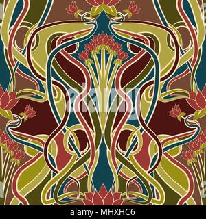 Nahtlose Muster mit Weizen und Blumen im Jugendstil, Vector ...