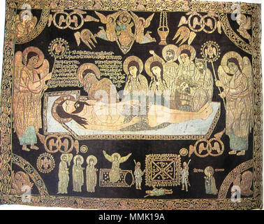 Die Kreuzabnahme (L) und die Grablegung des Christ (R). Detail des Altars von ca. 1480 von ...