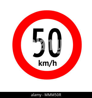 50 Geschwindigkeit Beschränkung Straßenschild auf weißem Hintergrund ...