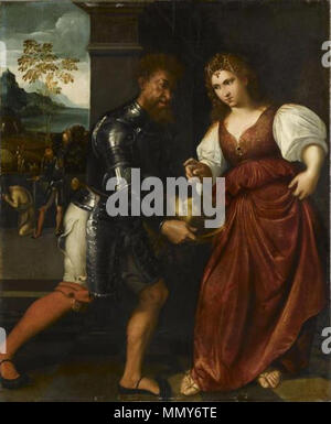 Salome empfängt das Haupt von Johannes dem Täufer, umgeben von drei ...