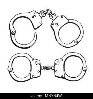 Satz von Handschellen. Hand gezeichnet Gravur vintage Vector schwarz ...