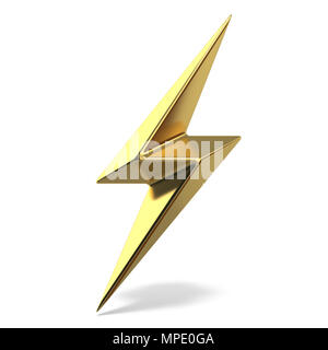 Blitz-Symbol, 3d goldenen Zeichen isoliert auf weißem Hintergrund ...