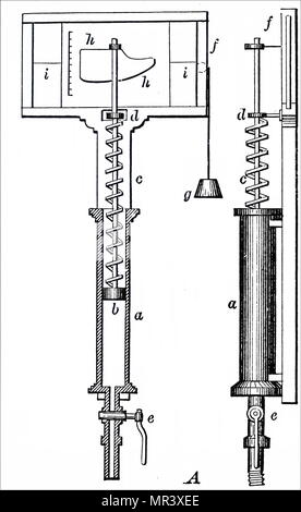 Gravur Darstellung von James Watt Dampfmaschine. James Watt (1736-1819 ...